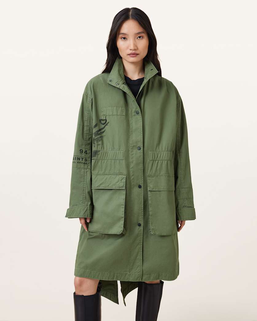 Milla Bird Print Parka Jacket KHAKI GREEN | ALLSAINTS